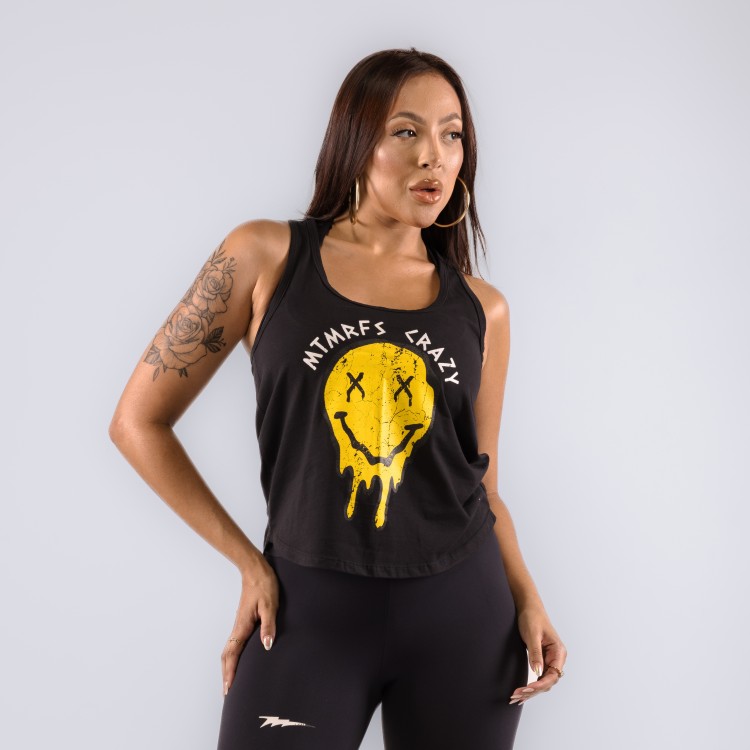 Regata Feminina Smile Crazy Preta - Metamorfose Brasil