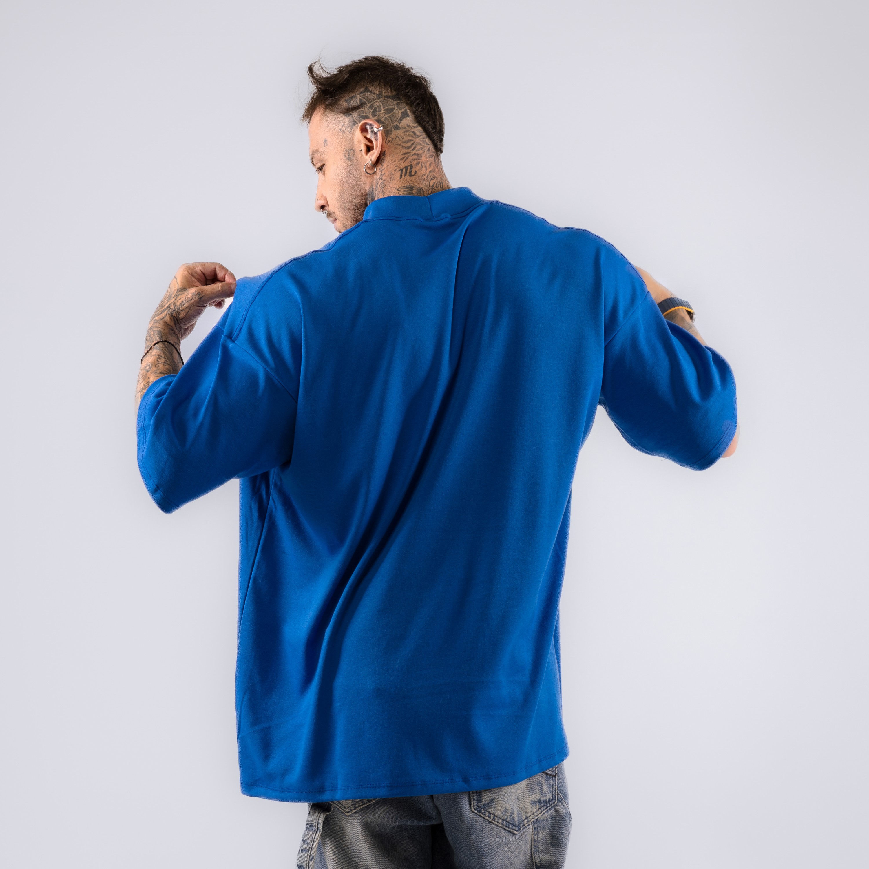 Camiseta Oversized Heavy Gola Alta Signature Azul - Metamorfose Brasil